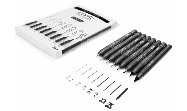 Copic MultiLiner Drawing Pen Set of 8 Black | Dr Pen